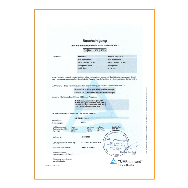 Unsere Zertifikate | TÜV-geprüfter Lohnfertiger | RS-Metall
